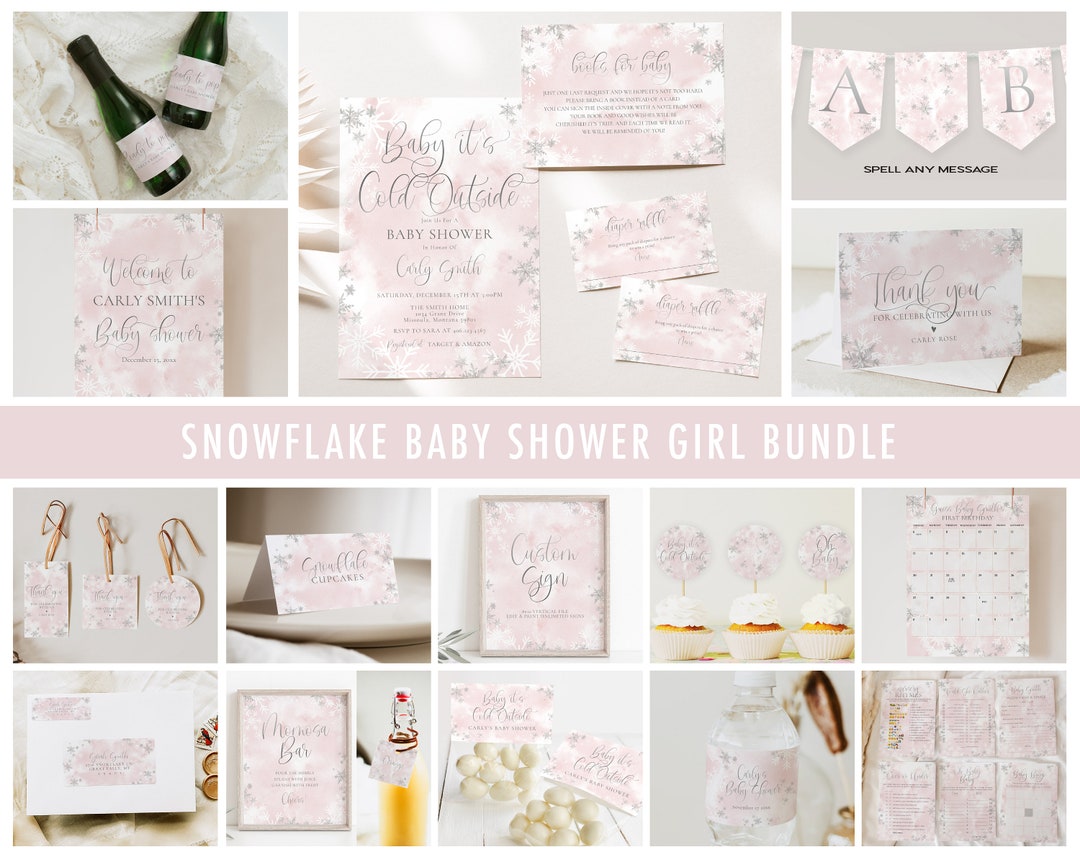 Snowflake Baby Shower Invitation Bundle,girl Baby Shower Decor Big ...