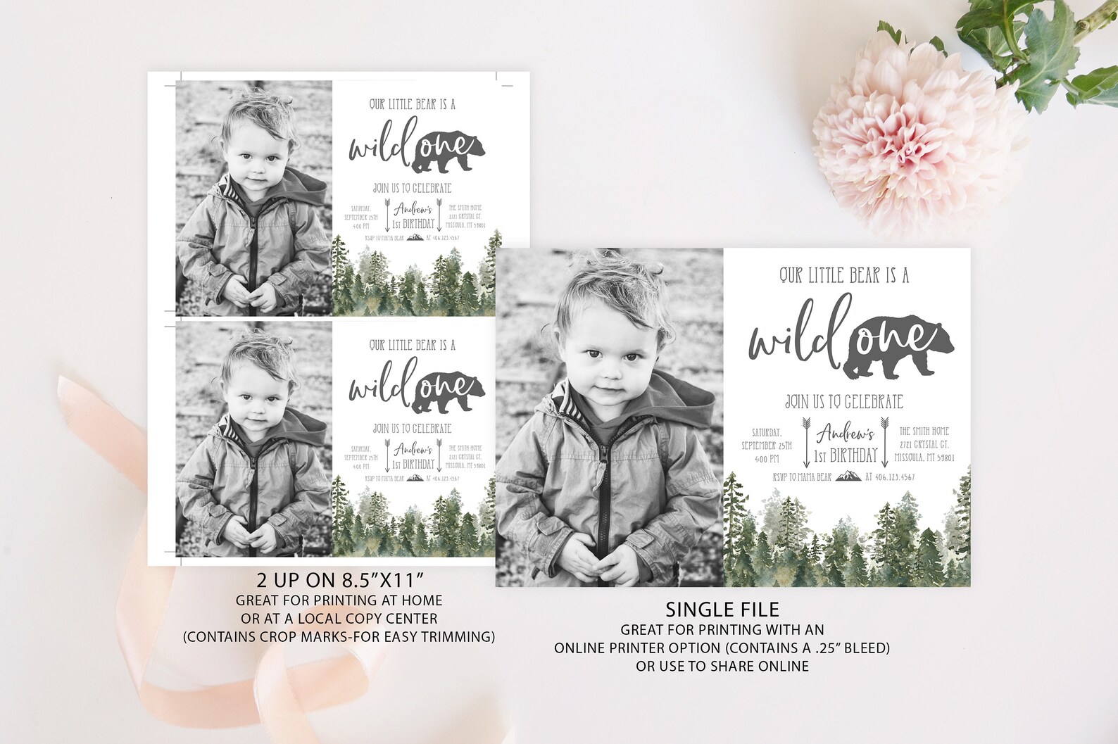 Wild One Birthday Boy Picture Invitation First Birthday - Etsy