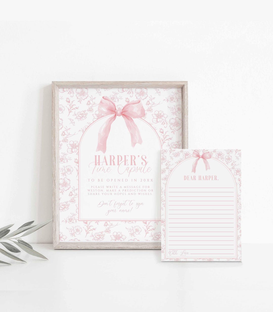 Editable Pink Bow Time Capsule Sign and Note Card Kit Printables ...