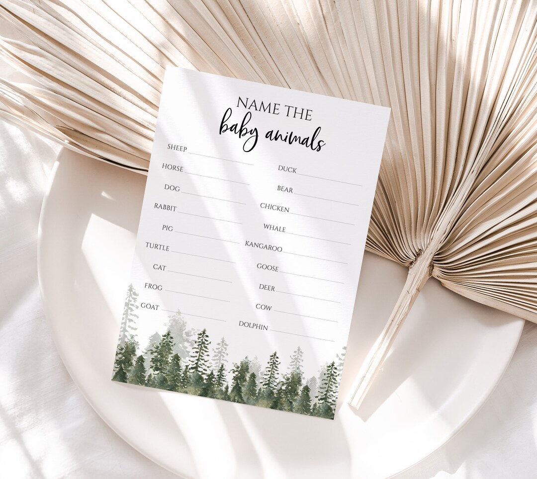 Baby Animals Baby Shower Game, Woodland Baby Shower Game Card, Rustic ...