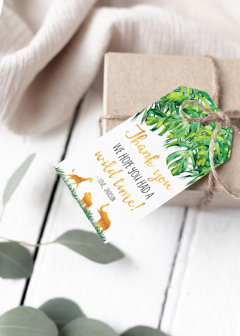 Editable Jungle Thank You Party Tags, Birthday Favor Gift Tags, We Hope ...