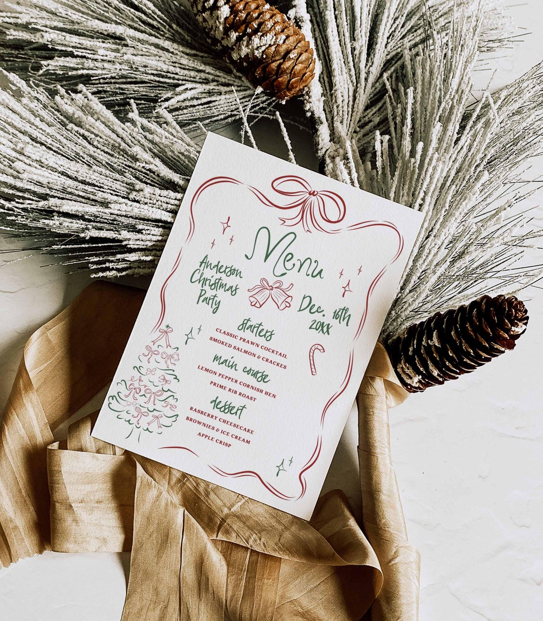 Christmas Dinner Menu Template, Friendsmas Holiday Party Menu Card ...