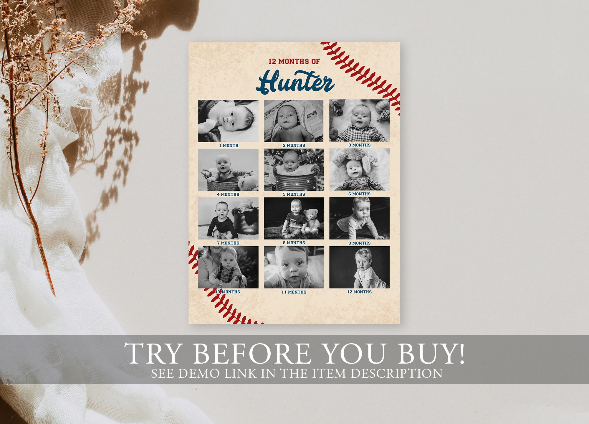 Baseball Monthly Photo Collage Poster Template My First - Etsy