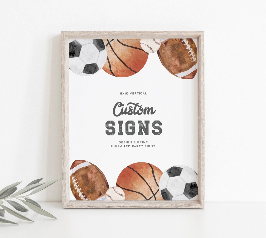 8x10 Custom Sign Printable, Multi Sport Birthday Signage, Born Two Ball ...