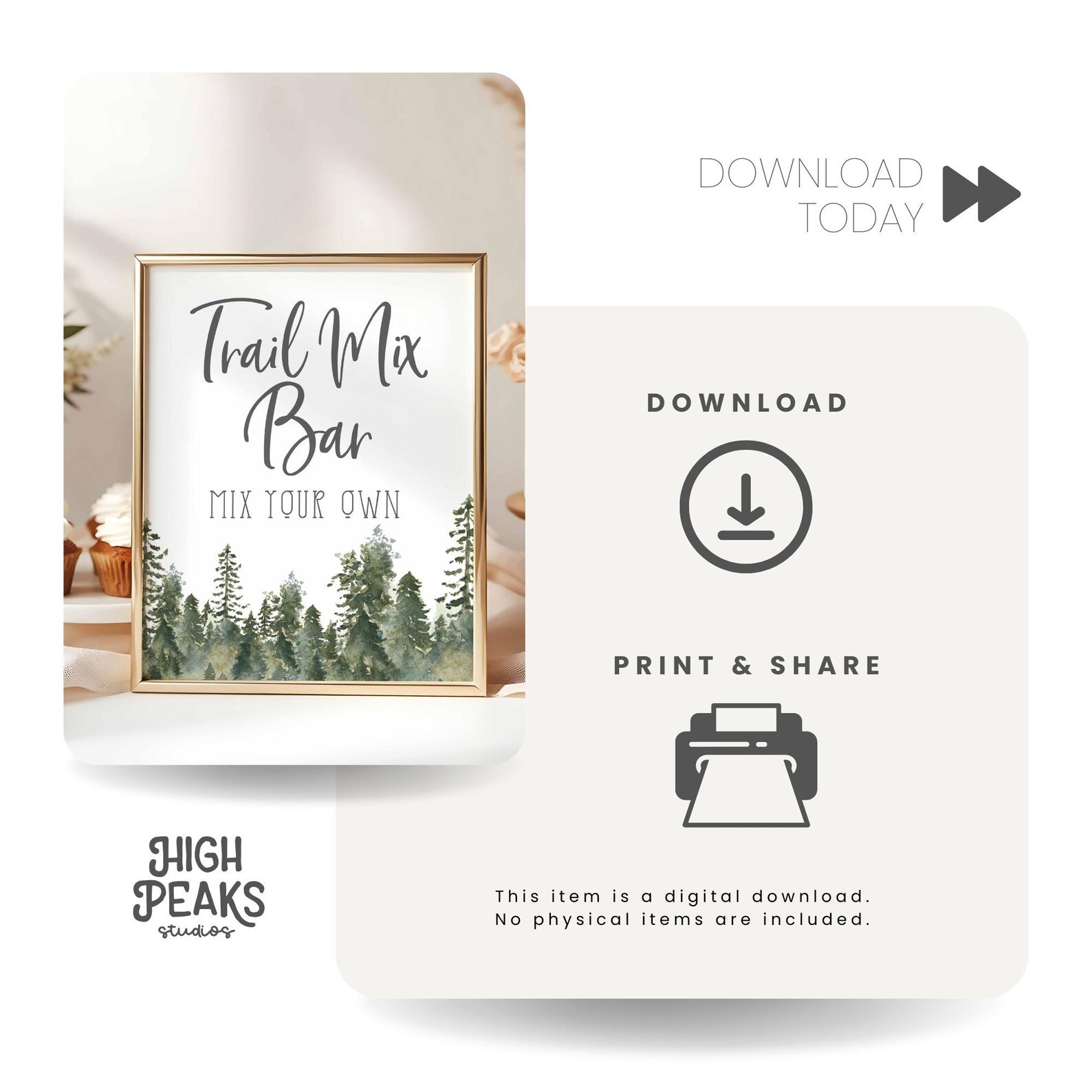 Rustic Trail Mix Bar Sign, Woodland Greenery Decor (digital Download ...