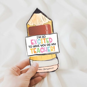 First Day of School Teacher Gift Card Holder Printable, Pencil Cutout ...