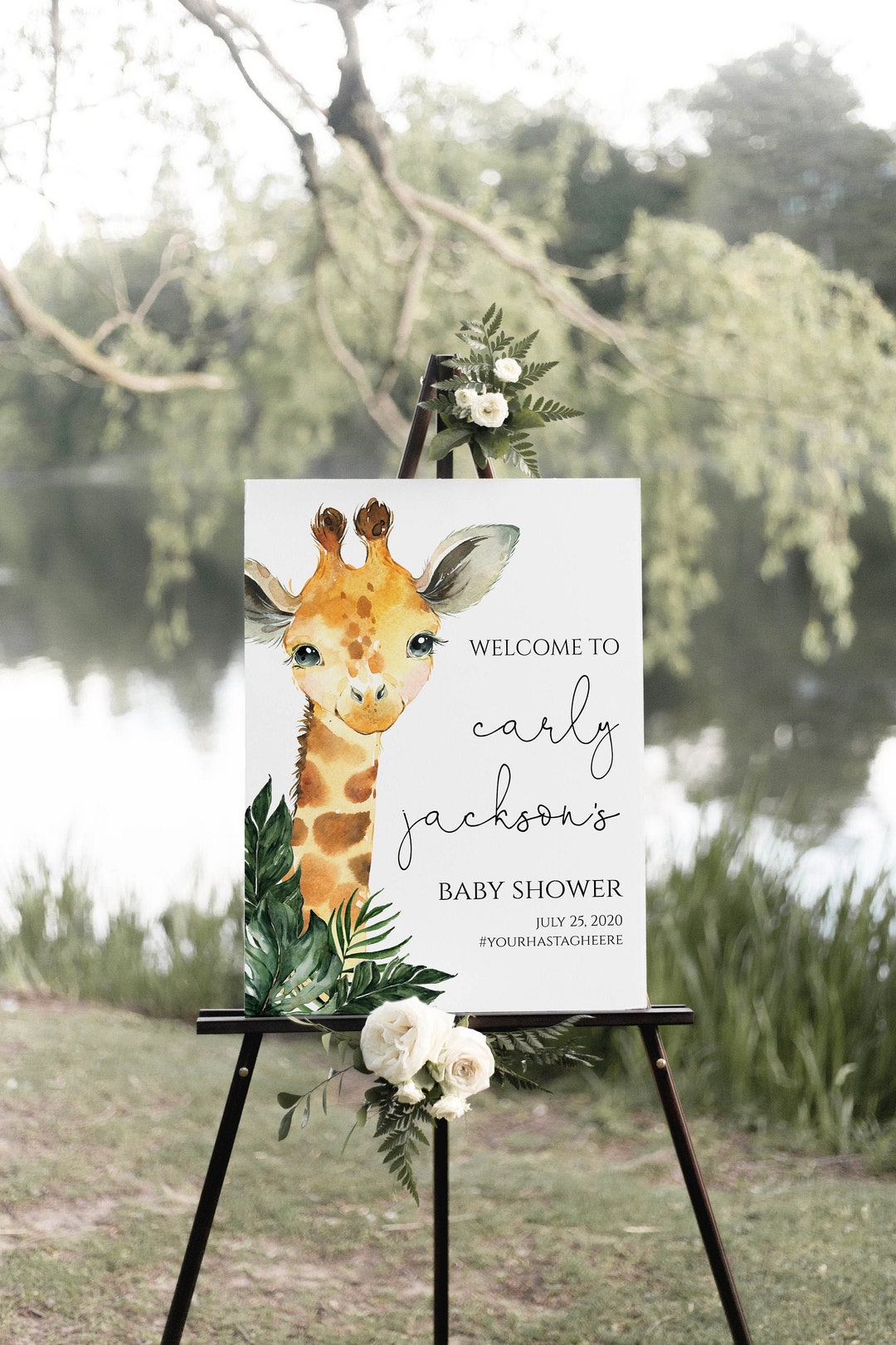 Giraffe Baby Shower Welcome Sign Template, Gender Neutral Safari Baby ...