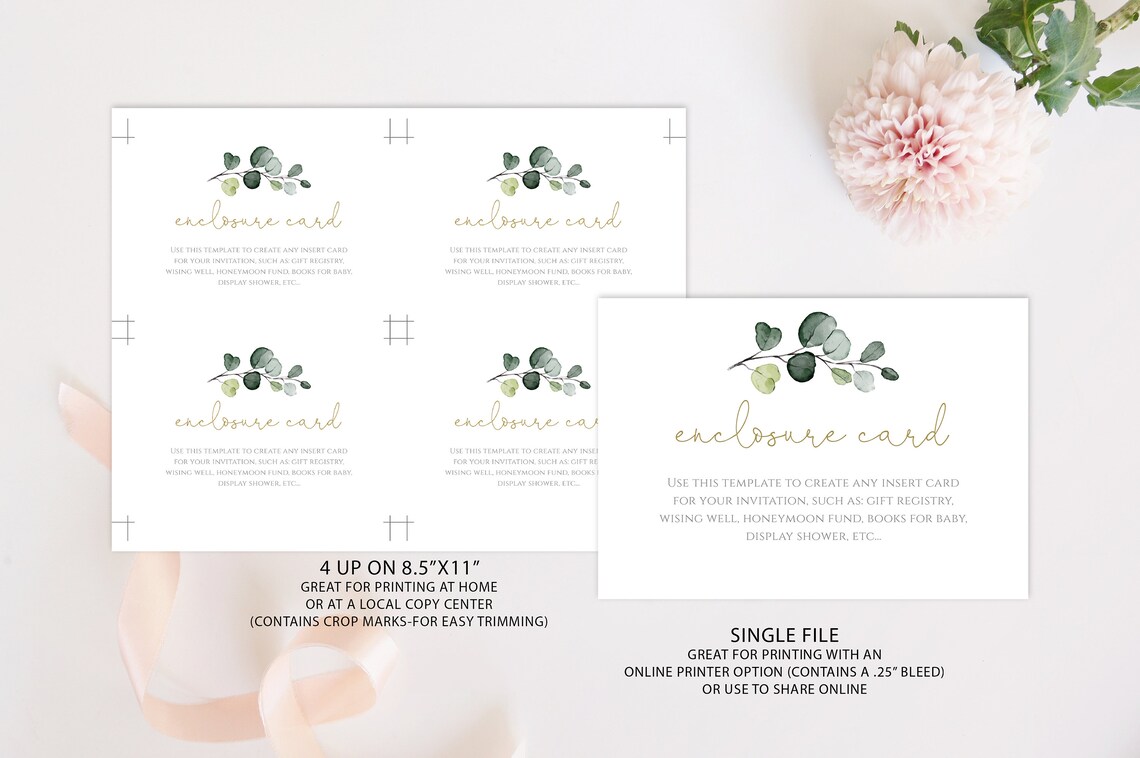 Greenery Enclosure Card Printable Template Eucalyptus - Etsy