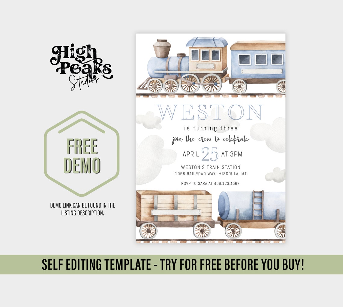 Editable Train Birthday Invitation Transportation Birthday | Etsy