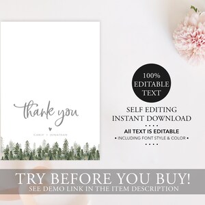 EDITABLE Pine Tree Thank You Card Template, Printable Folded Thank You ...