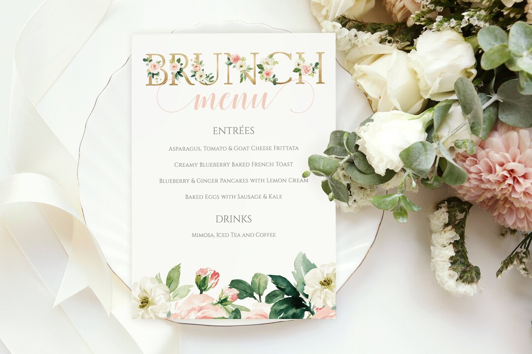Brunch Menu Template Printable, Blush Bridal Brunch Menu, Floral Brunch ...