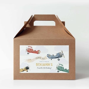Airplane Party Gift Box Label Template, Editable Vintage Plane Take ...