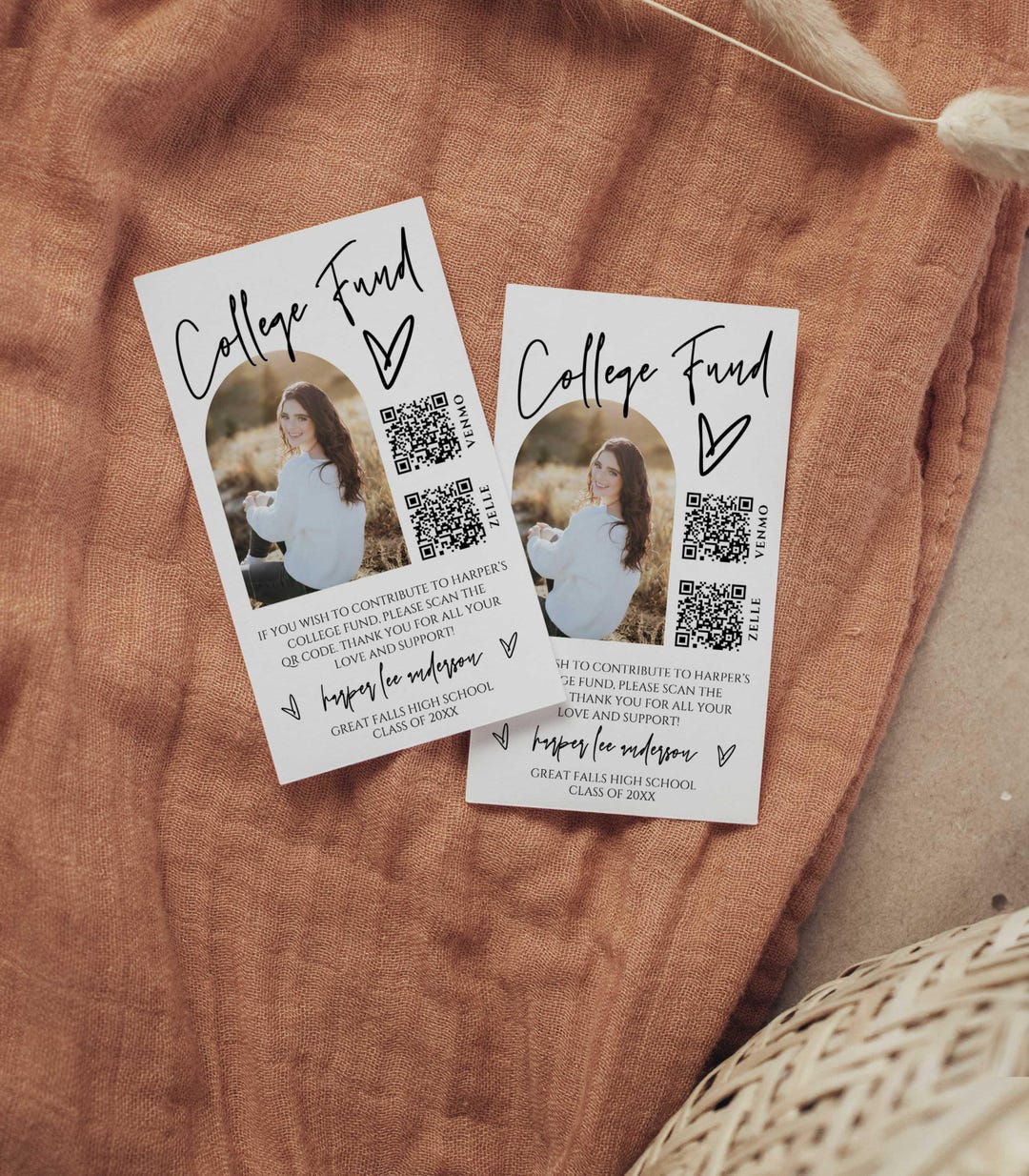 Editable Photo College Fund Take Along Card Template, QR Code Sign ...