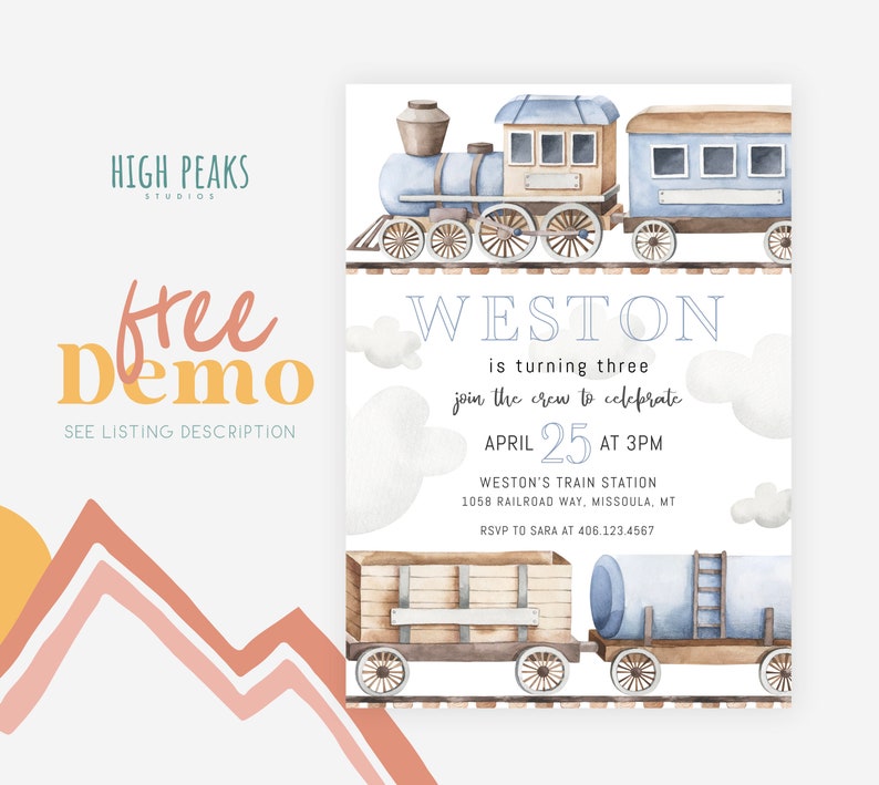 Editable Train Birthday Invitation Transportation Birthday - Etsy