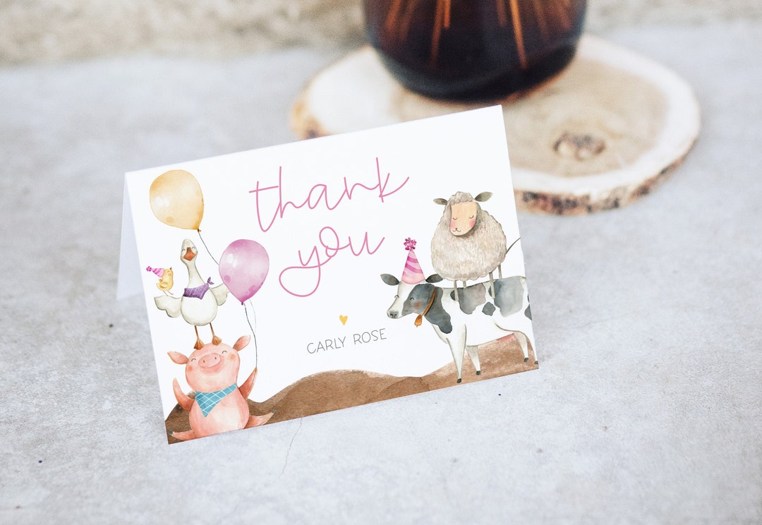 Farm Thank You Card Barnyard Birthday Folded Thank You - Etsy