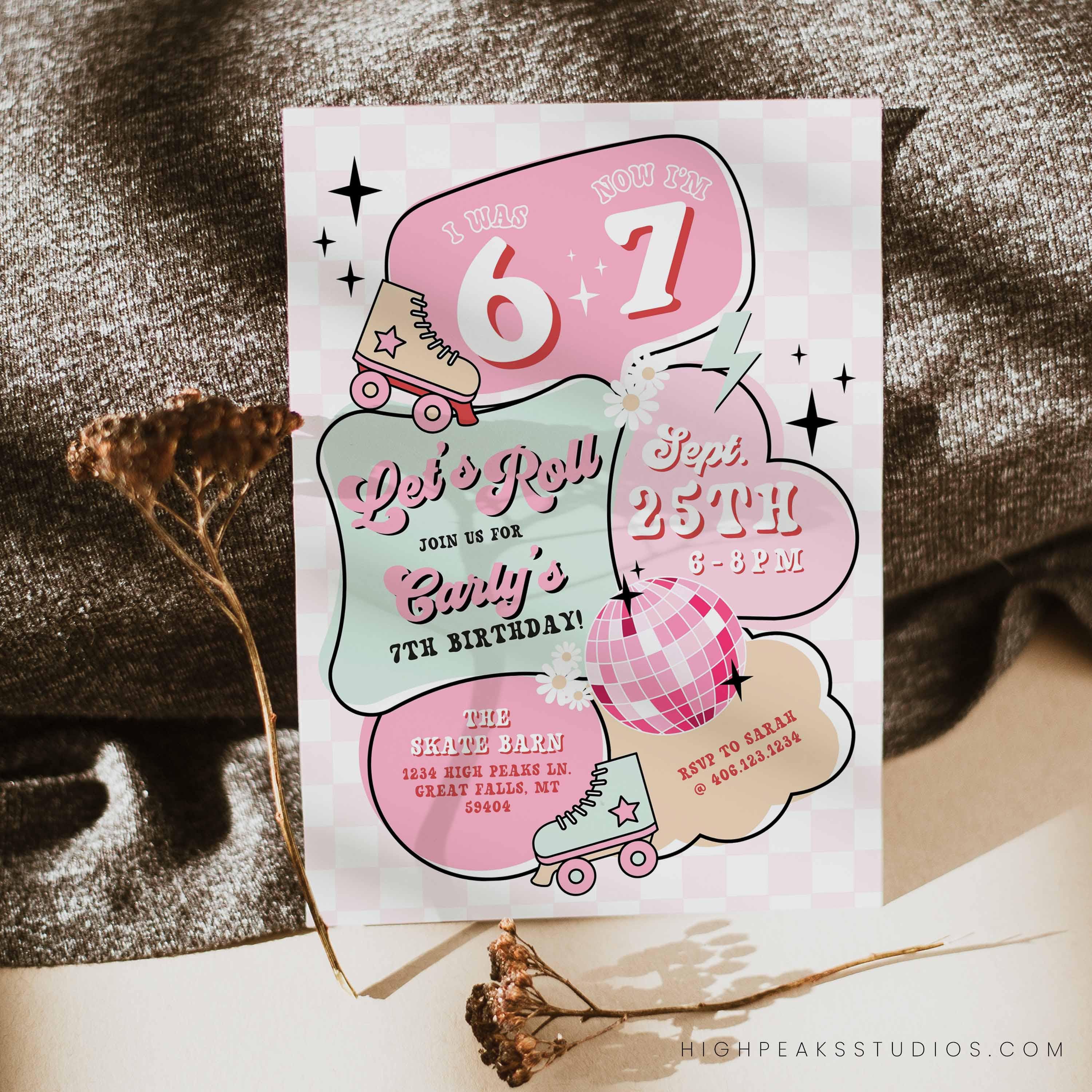 6 7 Let's Roll Roller Skate Birthday Party Invitation Template ...