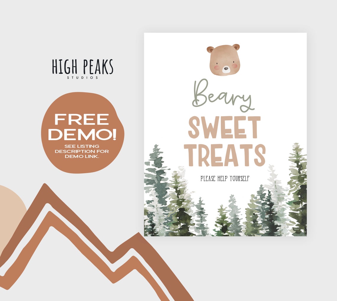 Teddy Bear Baby Shower Beary Yummy Food Sign Bear-y Sweet - Etsy