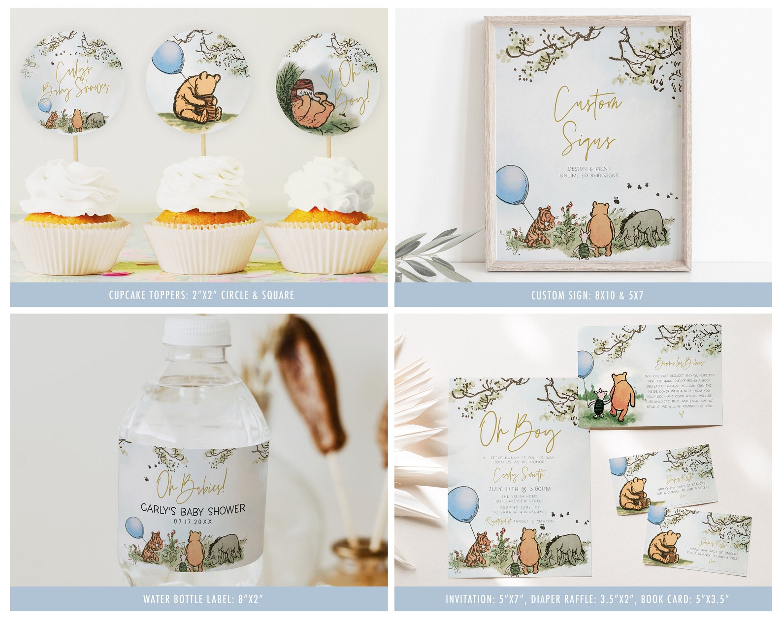 Classic Winnie the Pooh Baby Shower Invitation Bundle Boy - Etsy