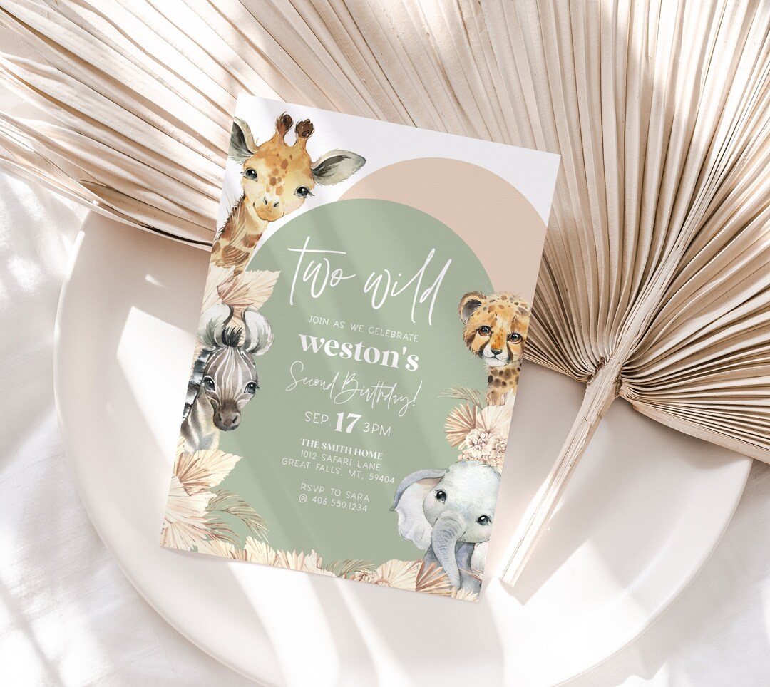Boho Safari Birthday Invitation Printable, Two Wild Second Birthday ...