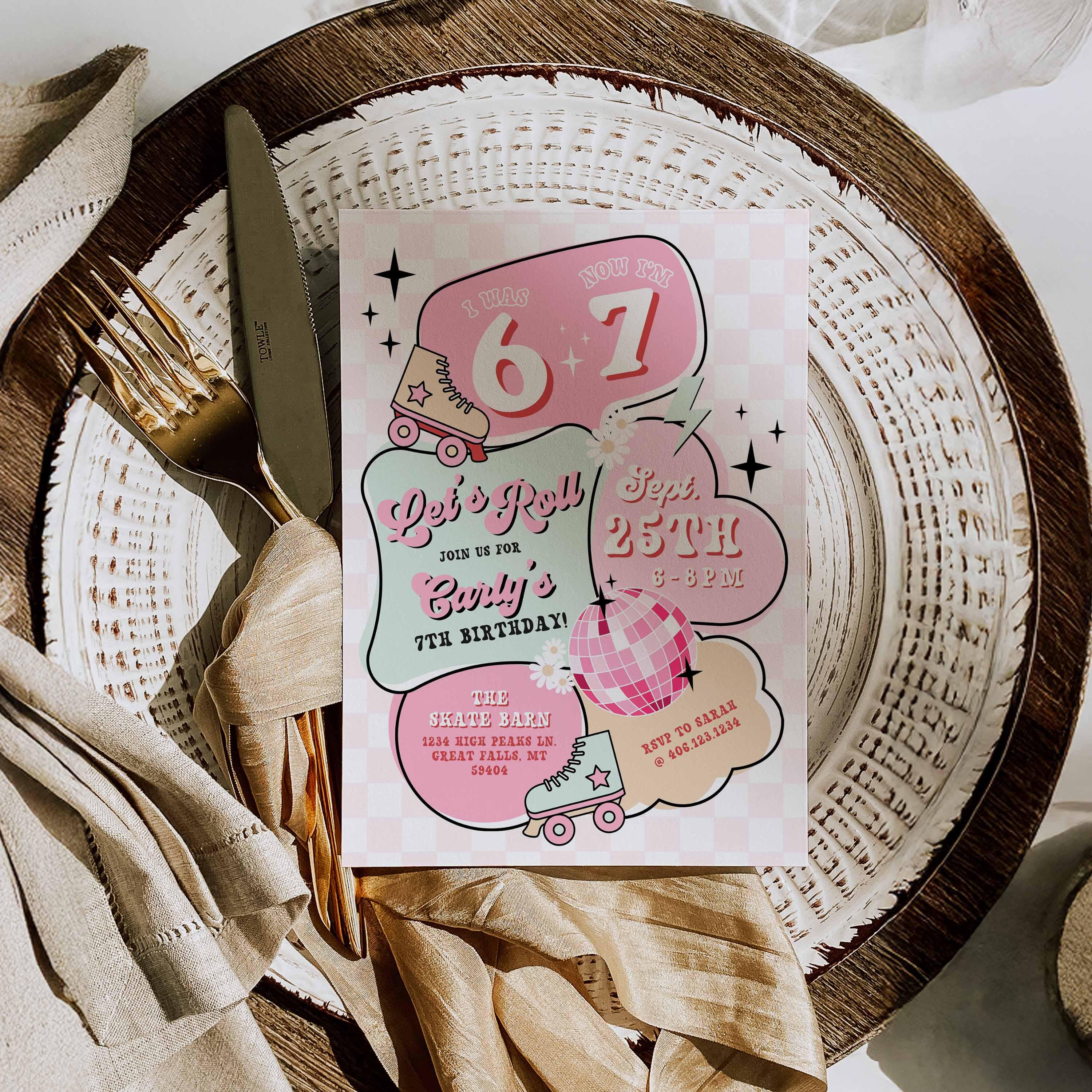 6 7 Let's Roll Roller Skate Birthday Party Invitation Template ...