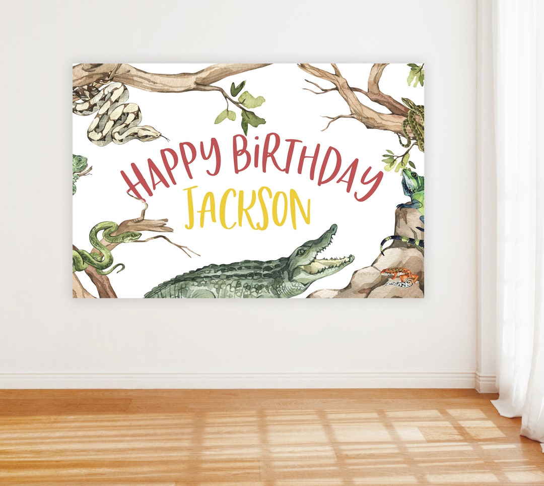 Editable Birthday Backdrop Banner, Reptile Happy Birthday Boy Banner ...