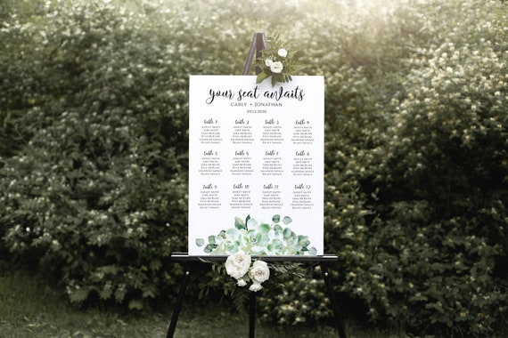 Printable Seating Chart Sign Template Succulent and - Etsy