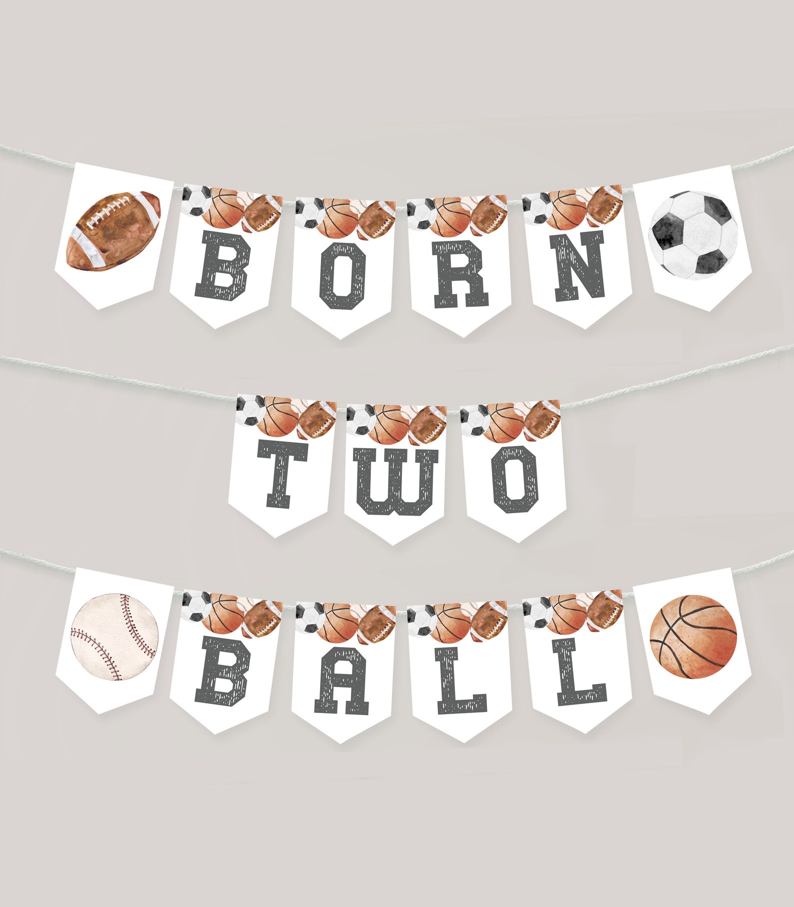 Born 2 Ball Sports Happy Birthday Pennant Banner Printable, Multi Sport ...