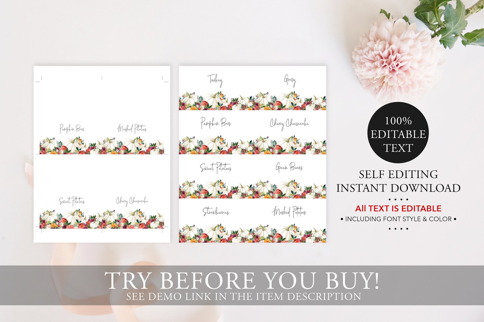 Fall Pumpkin Food Tent Template Food Label Cards Editable | Etsy