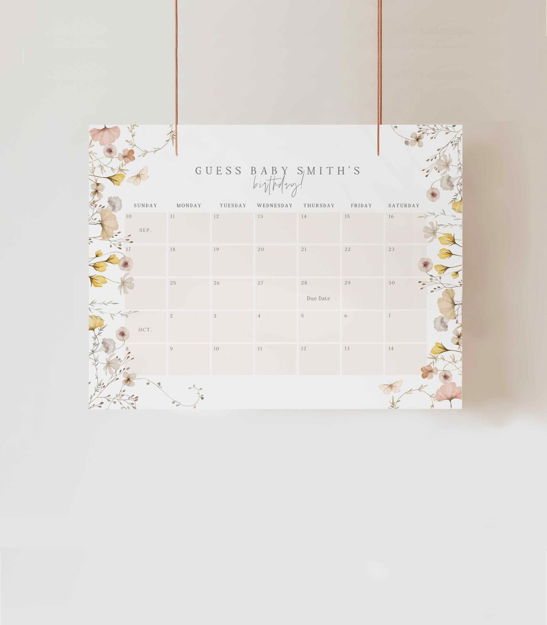 Wildflower Baby Due Date Calendar, Guess Babies Birthday Baby Shower ...