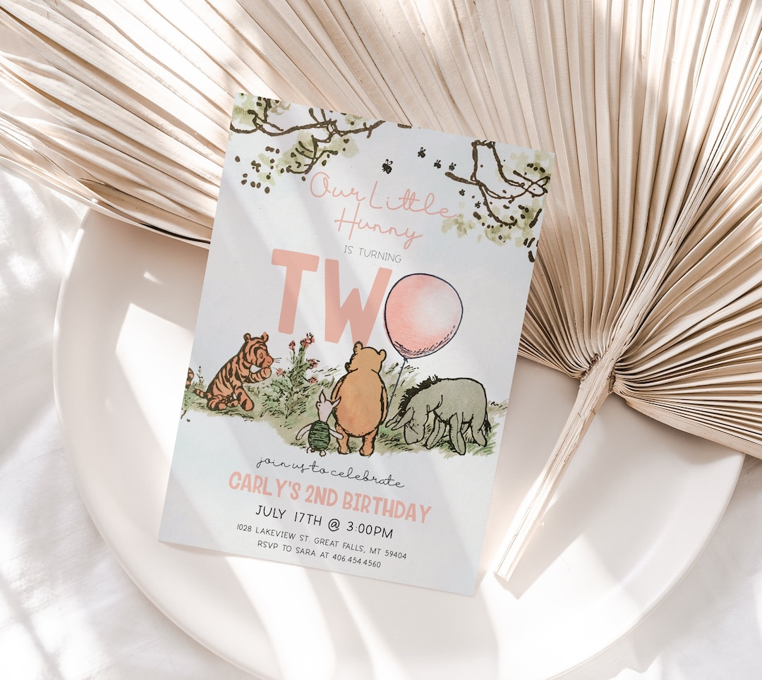 Second Birthday Invitation Printable, Winnie the Pooh Birthday Invite ...