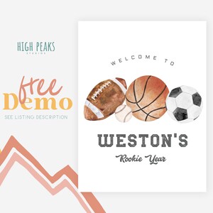 Sports Birthday Welcome Sign Printable, Edit All Text to Use for Any ...
