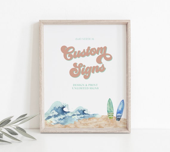 8x10 Custom Sign Editable Surf Birthday Sign Template - Etsy