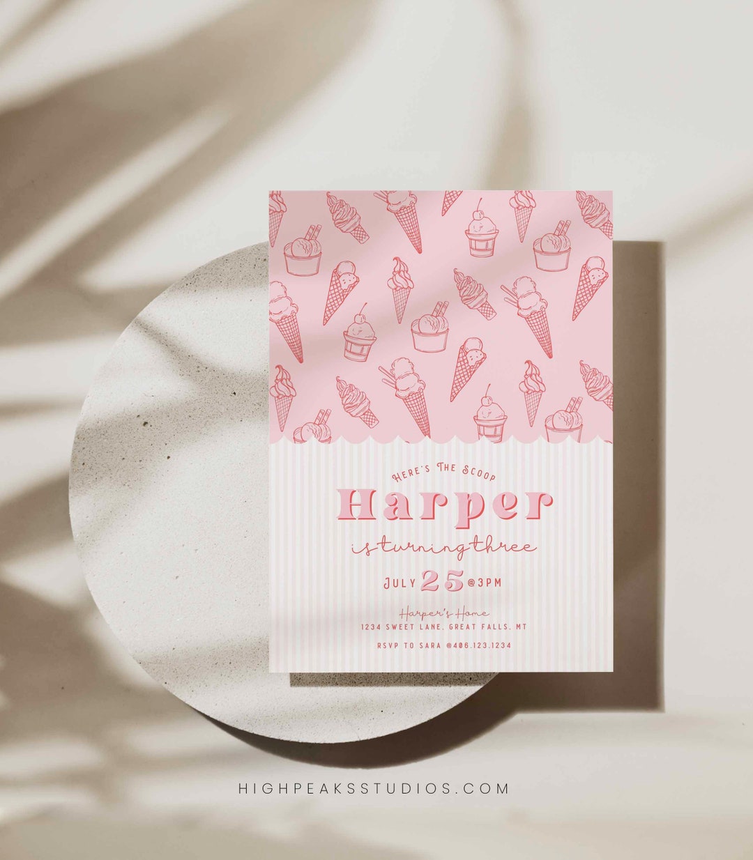 Retro Ice Cream Parlor Birthday Invitation Printable, Pink and Red ...