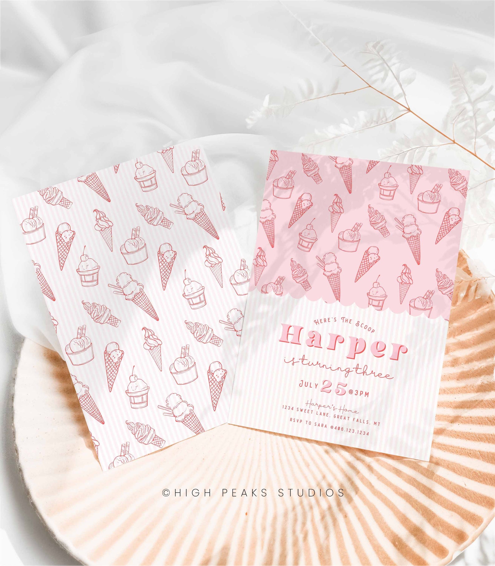 Retro Ice Cream Parlor Birthday Invitation Printable, Pink and Red ...