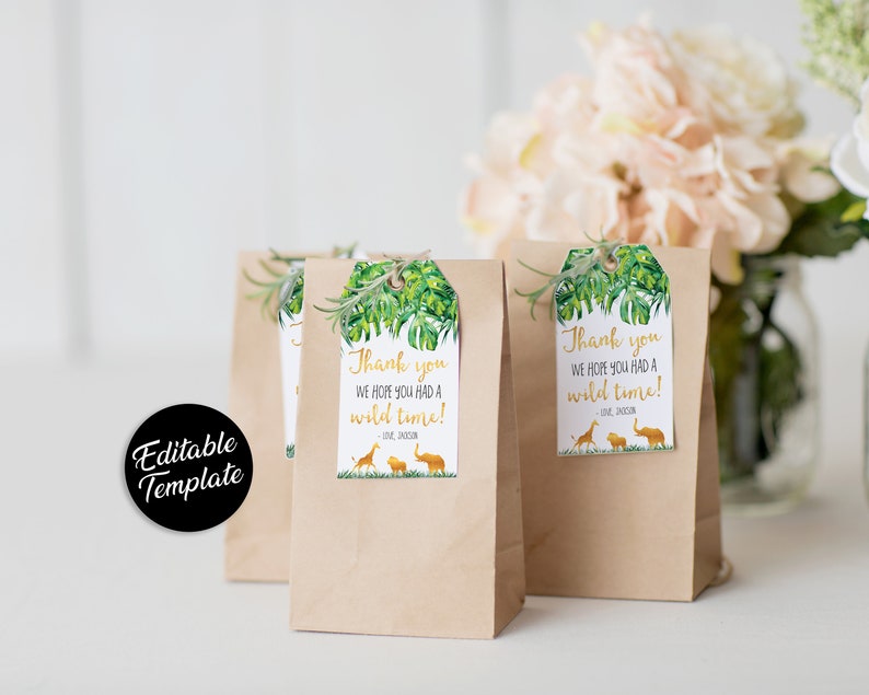 Editable Jungle Thank You Party Tags, Birthday Favor Gift Tags, We Hope ...