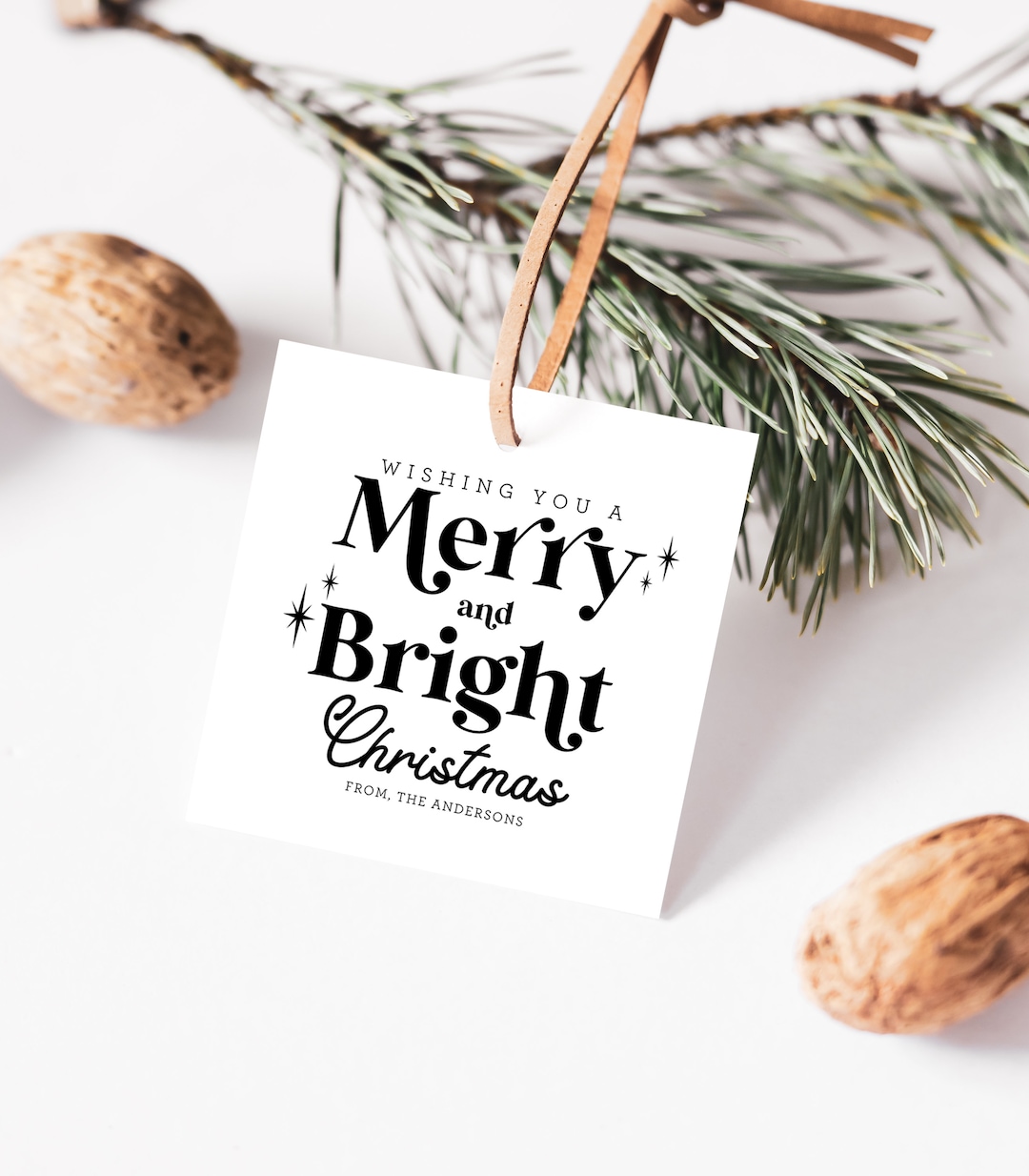Wishing You a Merry and Bright Christmas Gift Tag, Modern Xmas Present ...