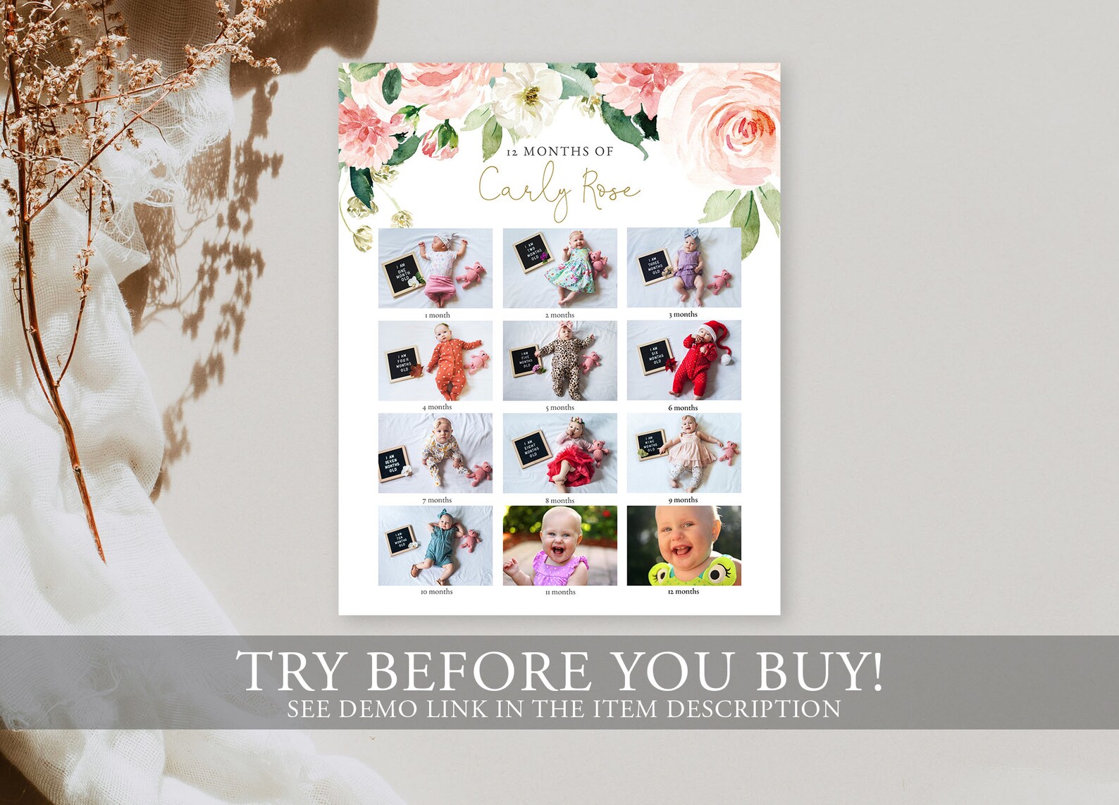 Monthly Photo Collage Poster Template My First Birthday Photo - Etsy