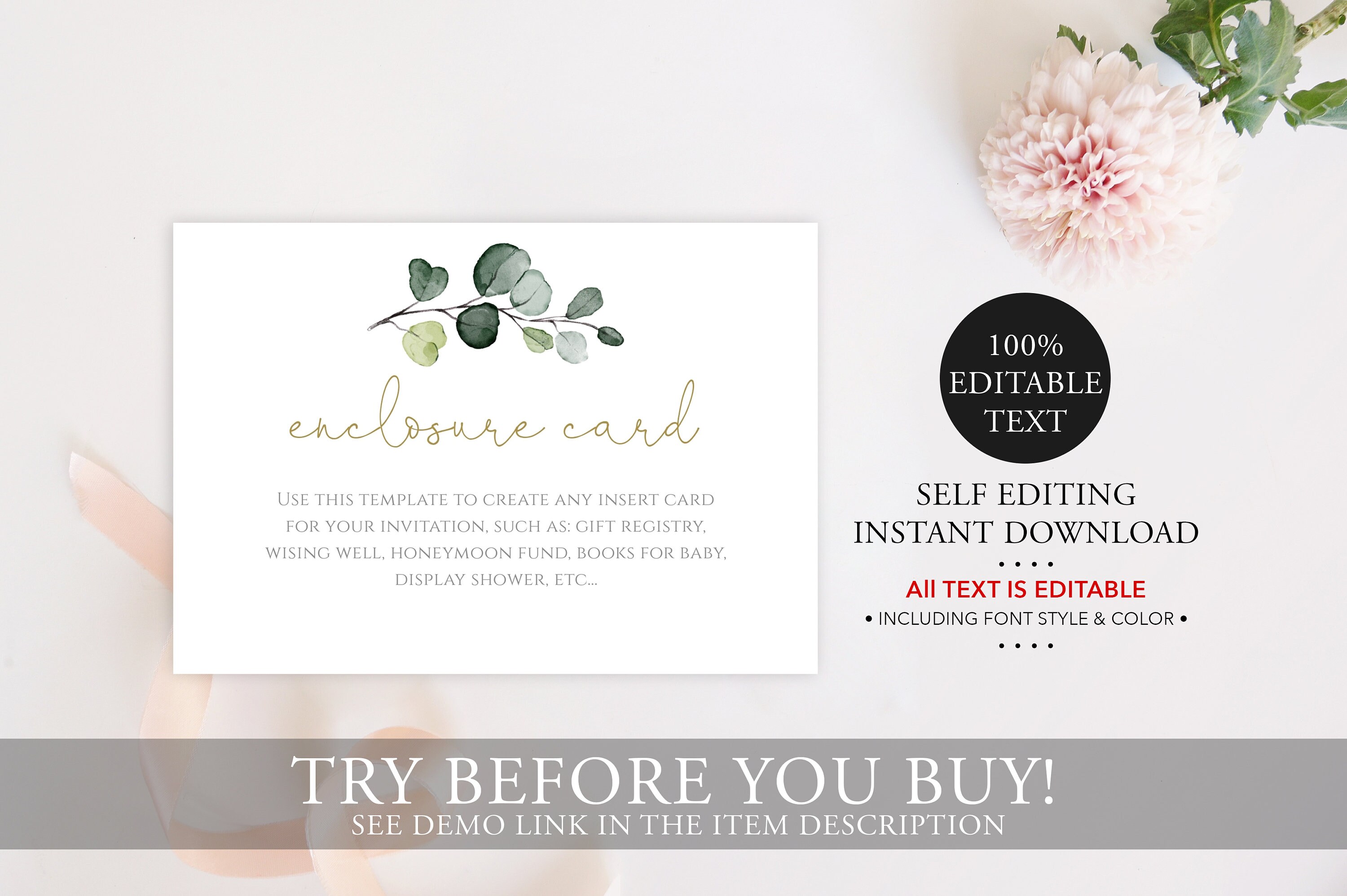 Greenery Enclosure Card Printable Template Eucalyptus - Etsy