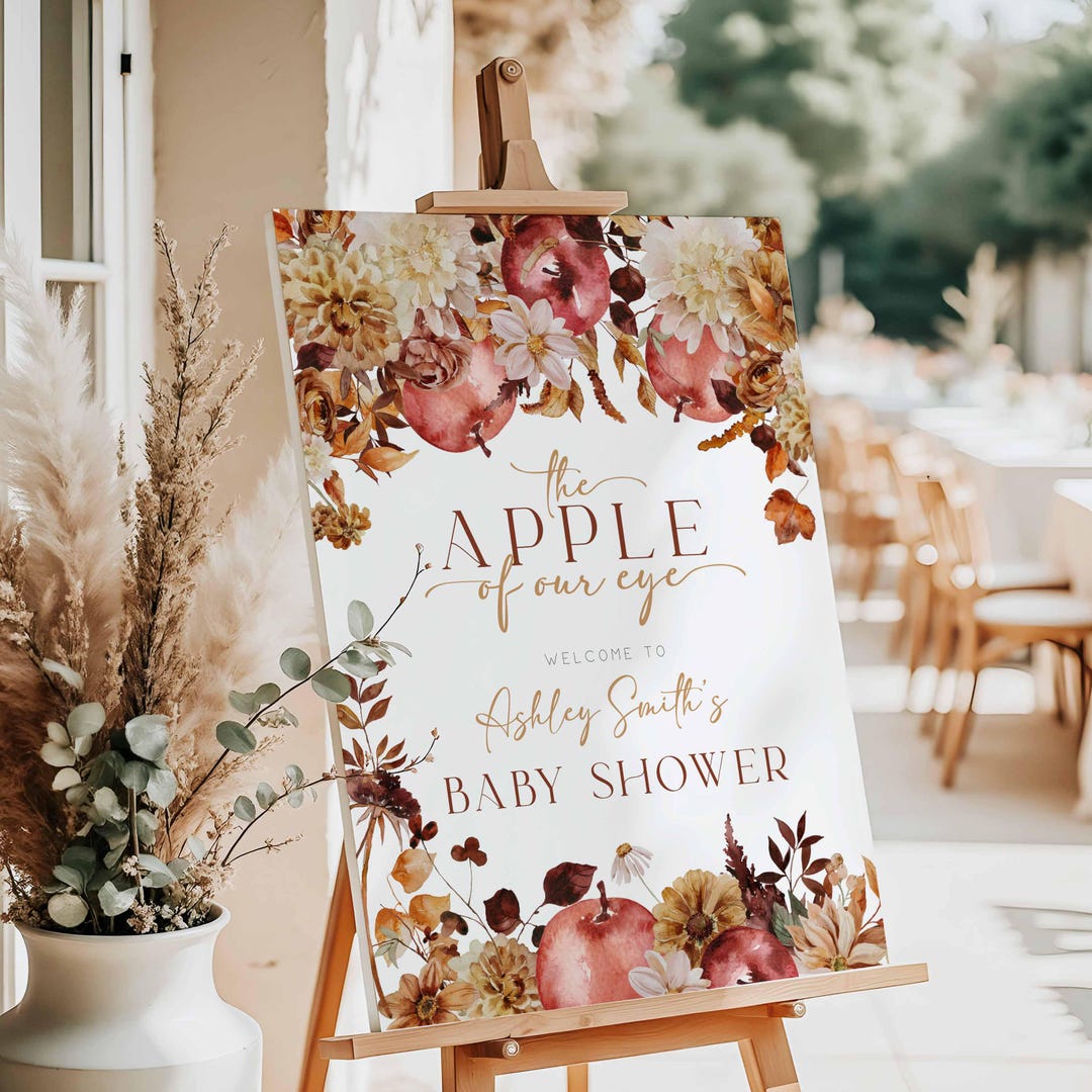 Editable Apple Baby Shower Welcome Sign, Apple of Our Eye Theme, Fall ...
