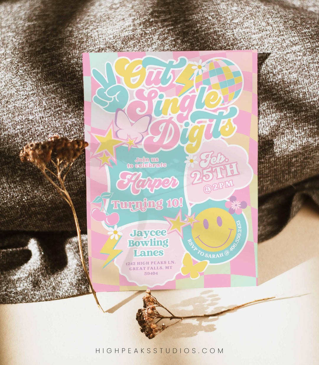 Editable Peace Out Single Digits 10th Birthday Party Invitation, Preppy ...