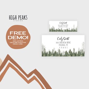 Return and Recipient Address Label Template, Pine Tree Address Stickers ...