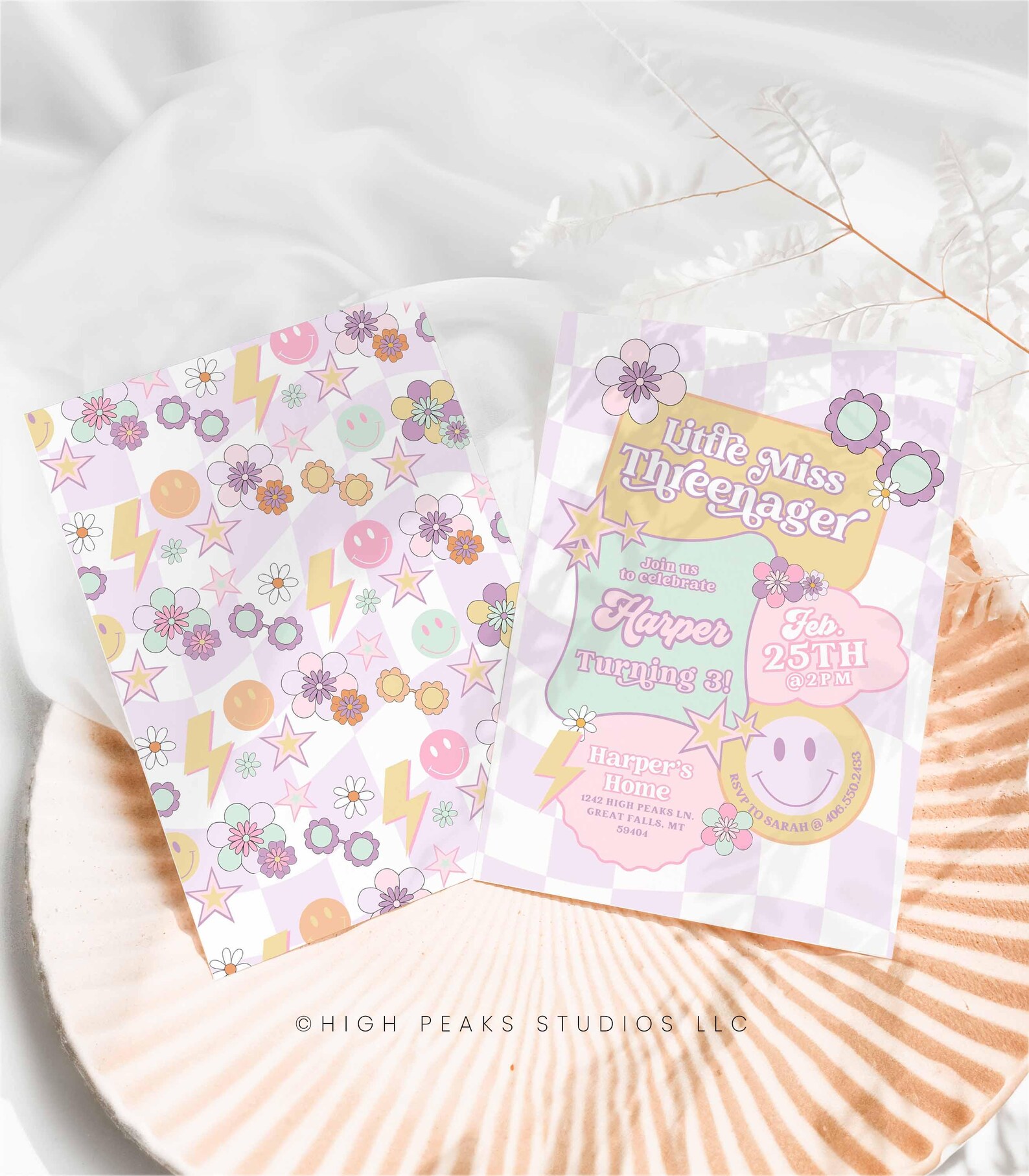 Little Miss Threenager Birthday Invitation Printable, Checkered Smiley ...
