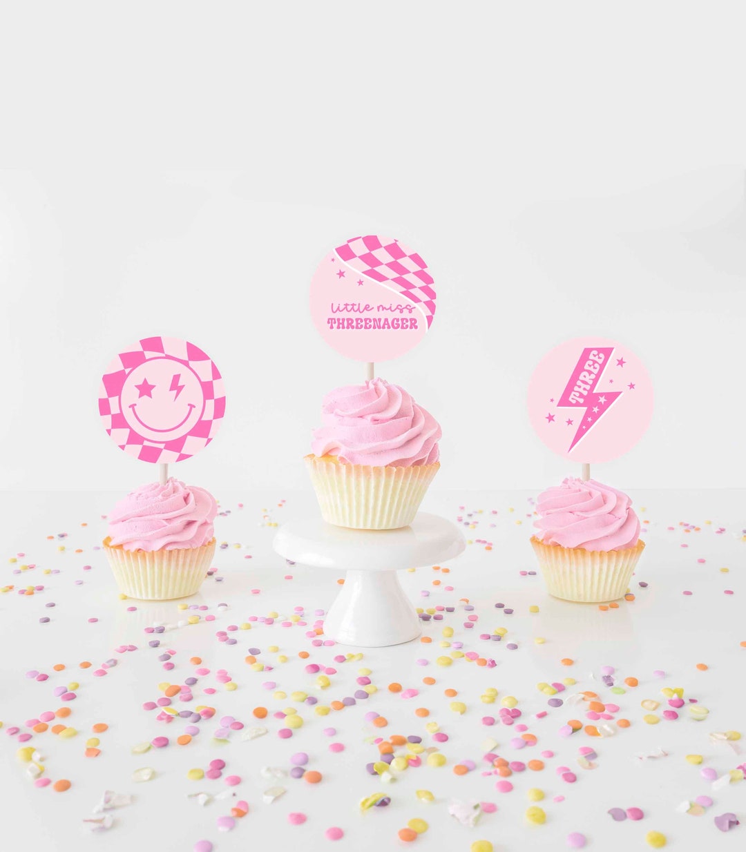 Hot Pink Smiley Birthday Cupcake Topper Printables, Editable Girl ...