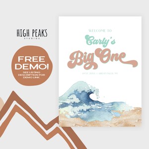 EDITABLE Surf Birthday Welcome Sign the Big One First Birthday Party ...