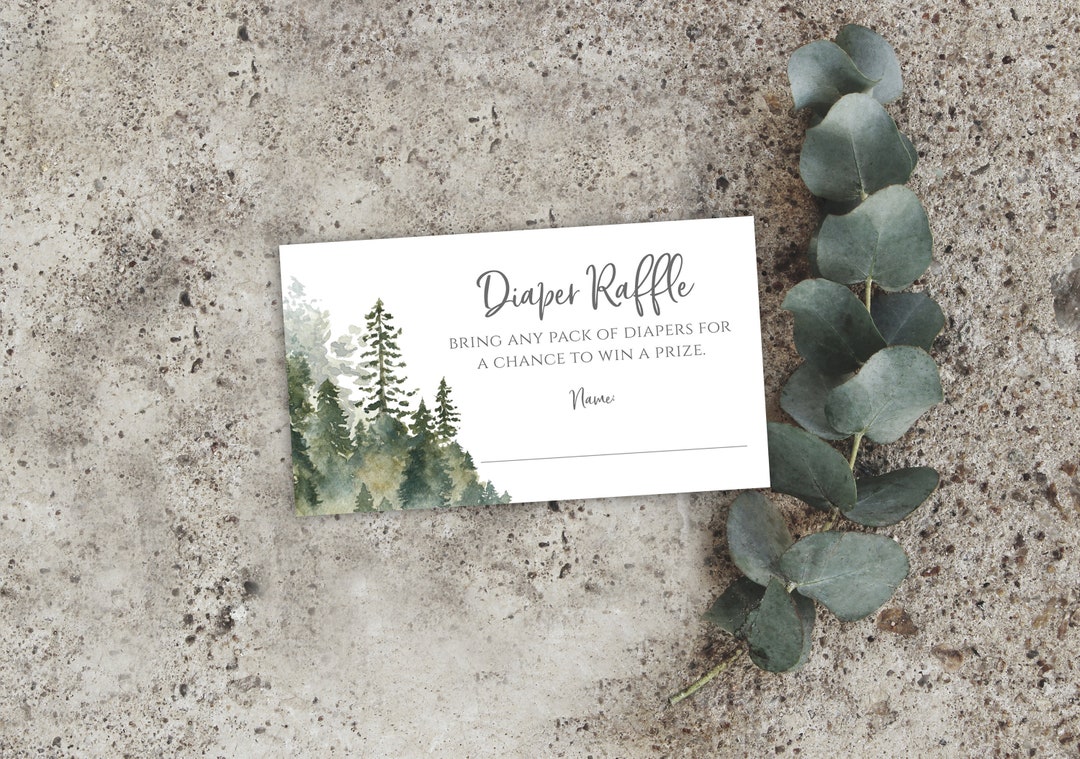 Pine Tree Diaper Raffle Card, Woodland Baby Shower (editable, Digital ...