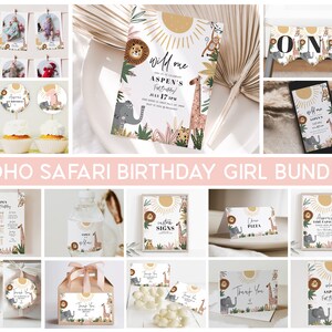 Boho Safari Birthday Invitation Bundle, Boho Jungle Animal Party ...