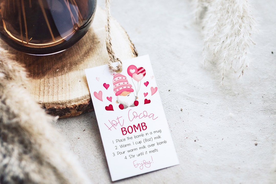 EDITABLE Valentines Day Chocolate Bomb Tag, Gnomes Hot Cocoa Bomb Tag ...