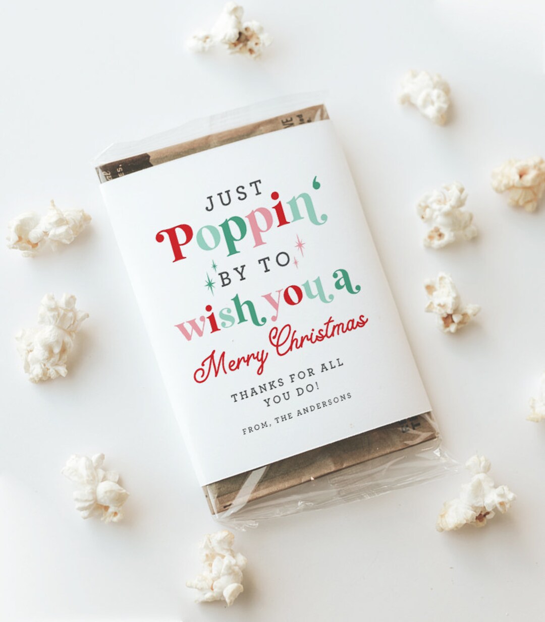 Printable Popcorn Bag Merry Christmas Gift Wrap, Just Popping by to ...