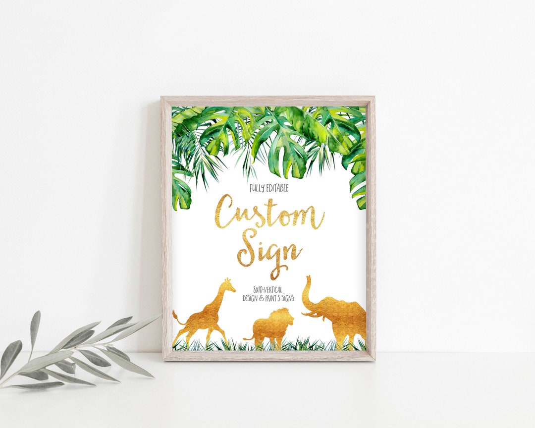 8x10 Custom Safari Sign Template Editable Jungle Sign Gold - Etsy
