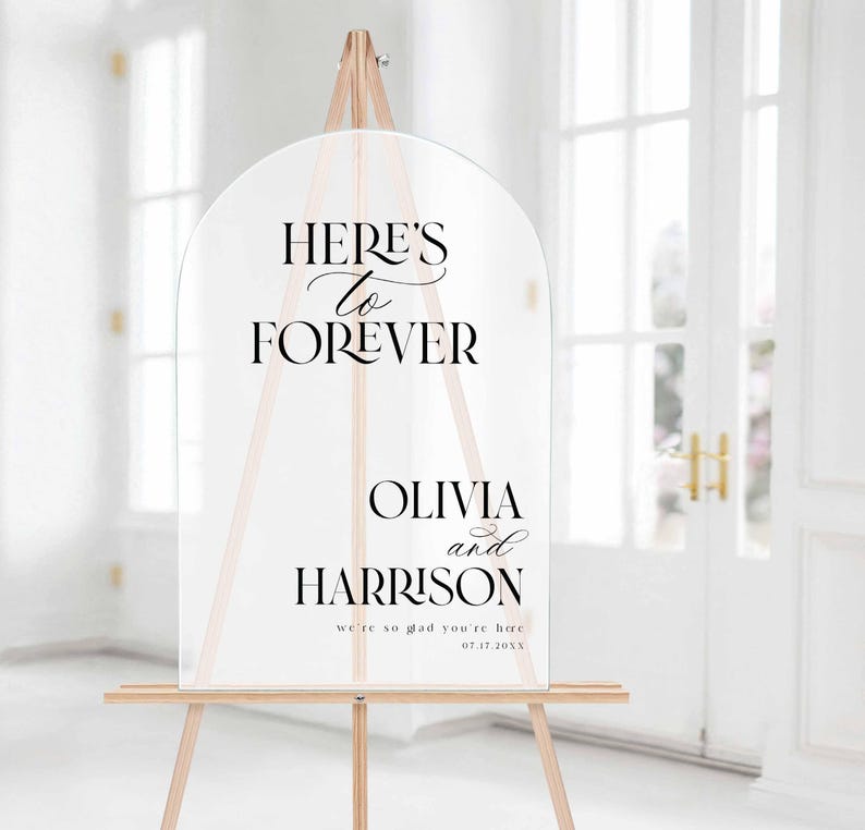 Here's to Forever Wedding Welcome Signage, Minimalist Script Old Money ...